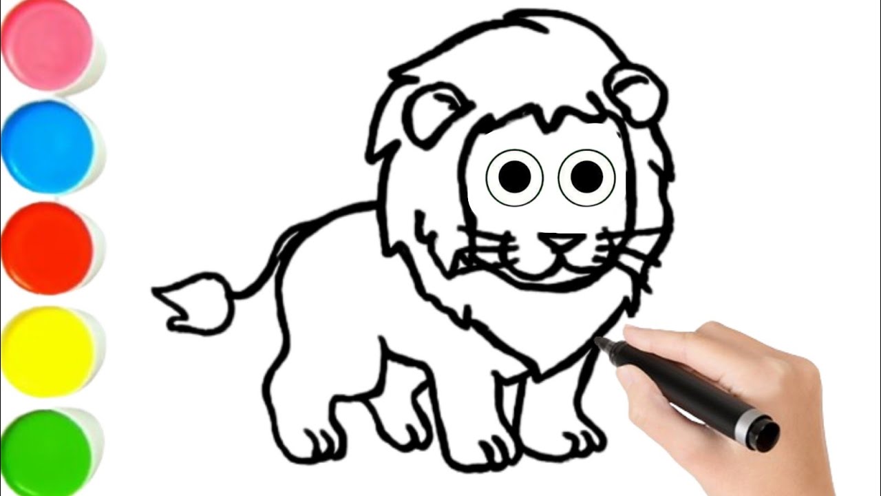 Lion Drawing Painting and Colouring for Kids step by step 🦁🦁🦁 - YouTube