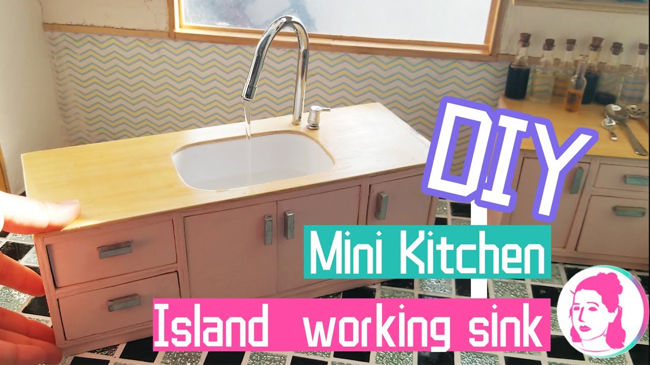 DIY Miniature Kitchen Island working sink - YouTube