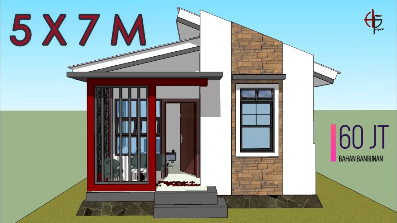 Desain Rumah Minimalis Sederhana 5x7 m dengan 2 Kamar Tidur - YouTube