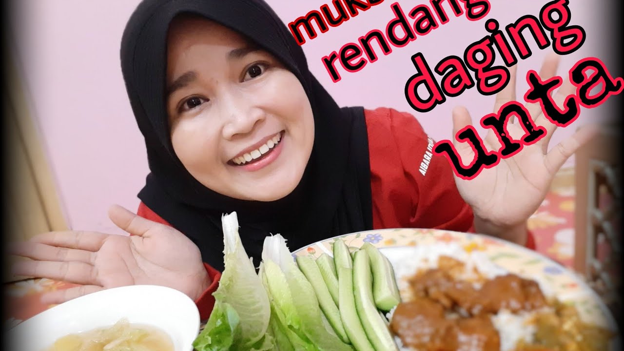 mukbang rendang daging unta,lalapan,sambel & sup labu jadah - YouTube