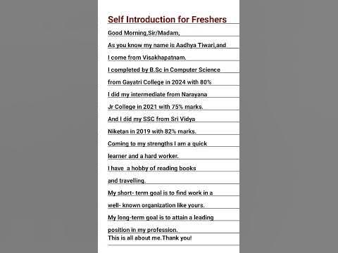 Self Introduction in interview for Freshers/Interview #introduction - YouTube