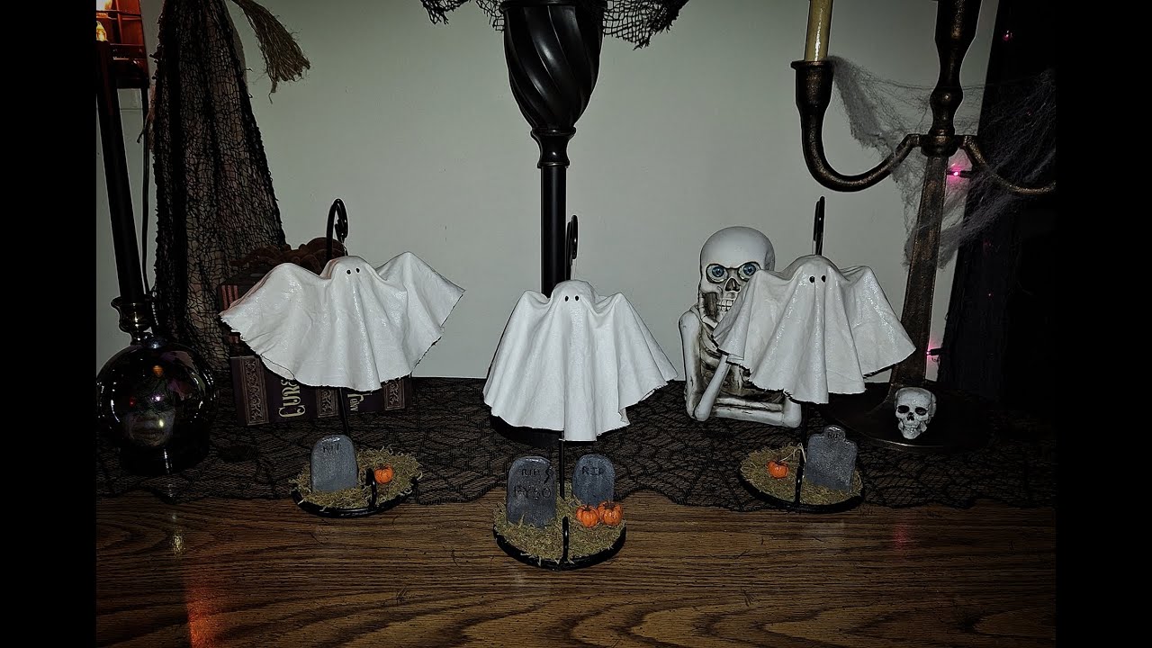 Hanging Ghost Craft with Tombstone and Pumpkins | DIY Ghost Decoration ...
