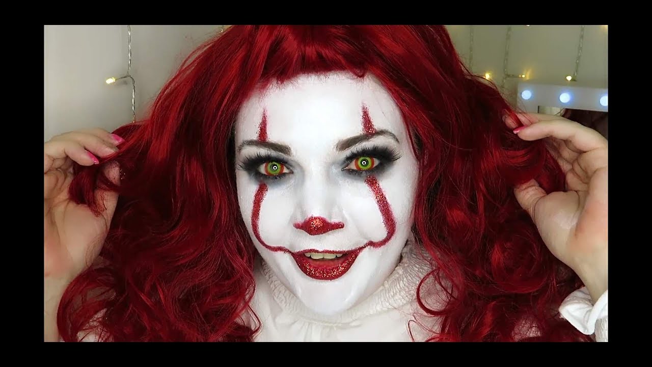FULL GLAM GLITTER PENNYWISE 'IT' CLOWN MAKE UP TUTORIAL WITH WIG FOR ...