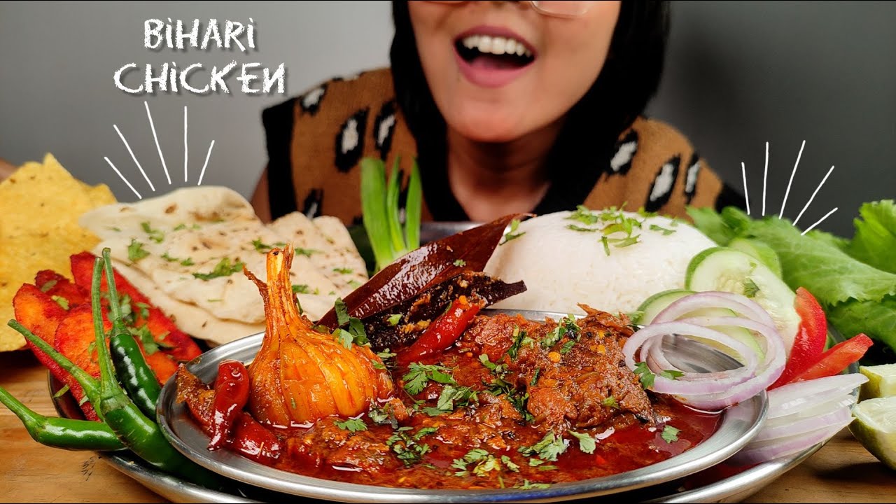 COOKING & EATING SPICY BIHARI CHICKEN (VEGAN) RICE, ROTI, SPICY ALOO ...