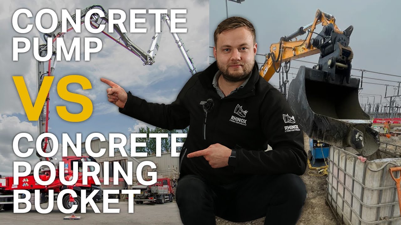 CONCRETE PUMP VS EXCAVATOR CONCRETE POURING BUCKET - YouTube