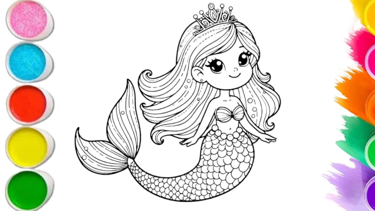 MERMAID DRAWING||Cute Glitter MERMAID DRAWING STEP BY STEP||How to Draw ...