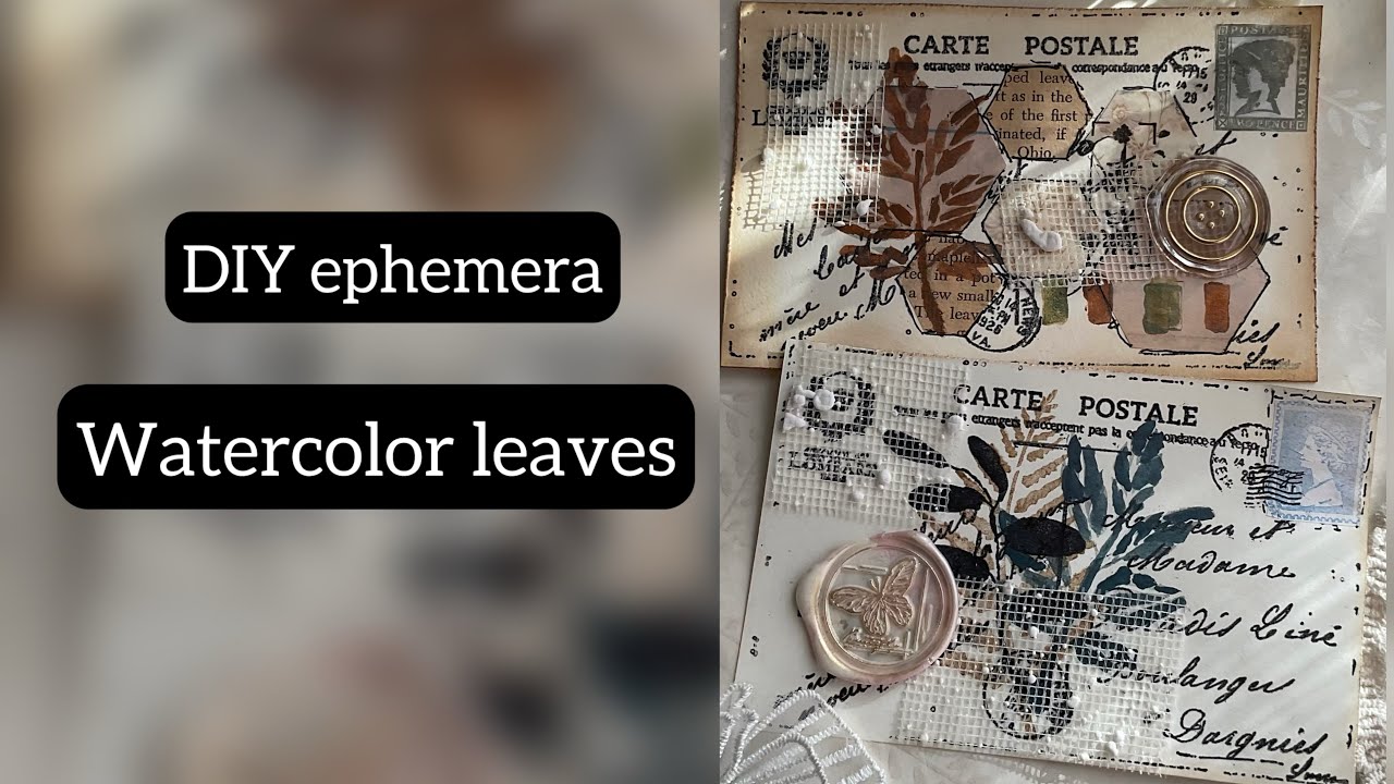 Postcard ephemera - Faux watercolor leaf paint - YouTube