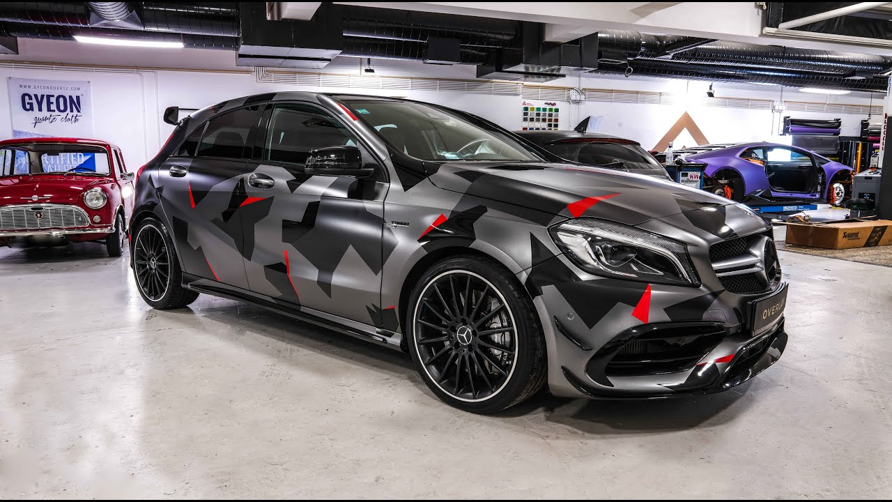 Mercedes A45 AMG Car Wrapping Charcoal Silky and camouflage ! - YouTube