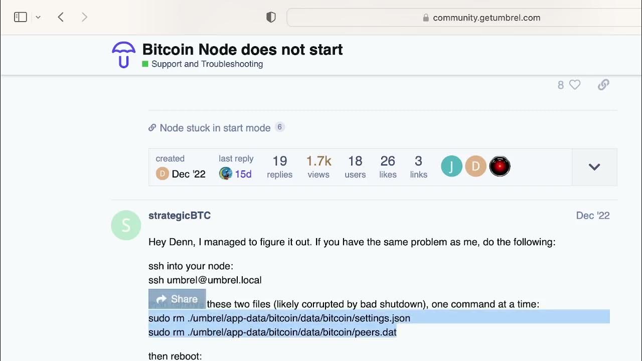 Umbrel bitcoin node stuck on starting - YouTube