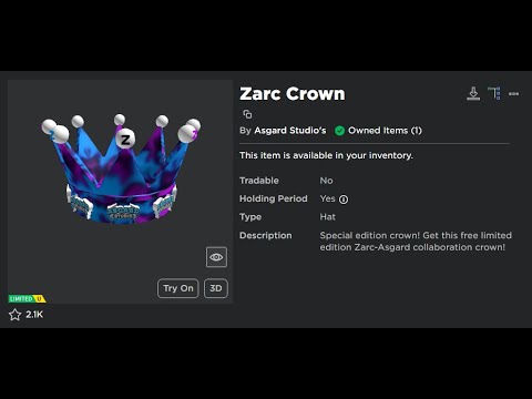 How to redeem the Zarc Crown UGC Limited with Code | Roblox - YouTube