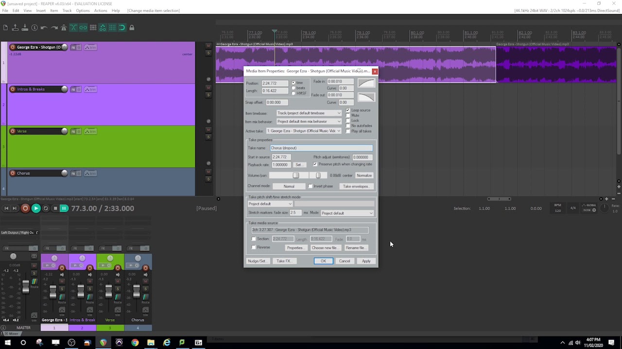 Tutorial on splitting a song into sections in Reaper - including ...