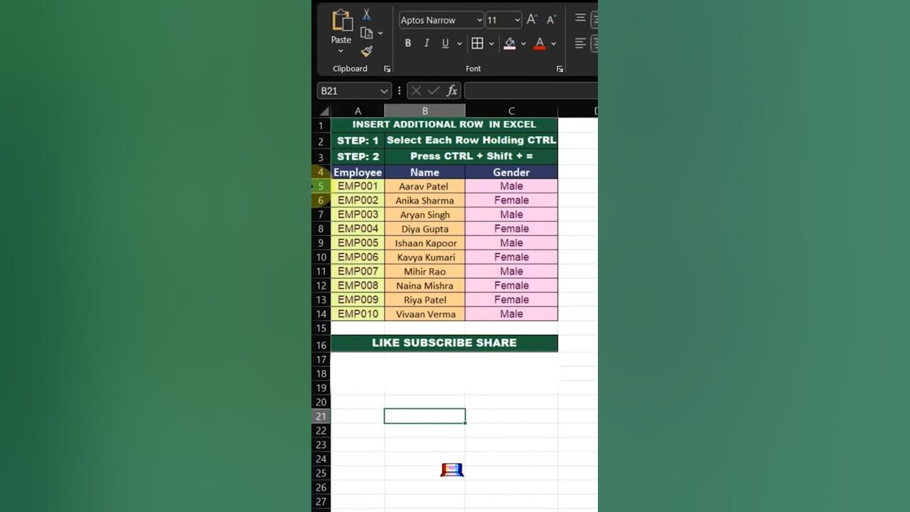 Excel: Add Row Trick #excel #exceltips #exceltricks - YouTube