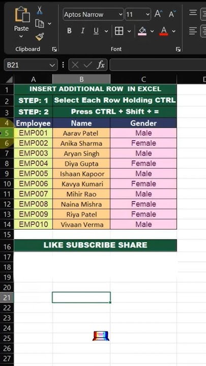 Excel Add Row Trick Excel Exceltips Exceltricks Youtube