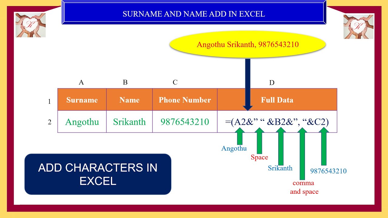 SURNAME AND NAME ADD IN EXCEL || ADD CHARACTERS IN EXCEL - YouTube