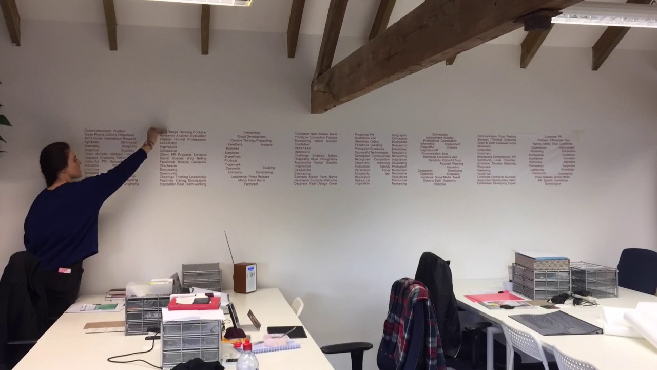 Applying large format office wall stickers - YouTube