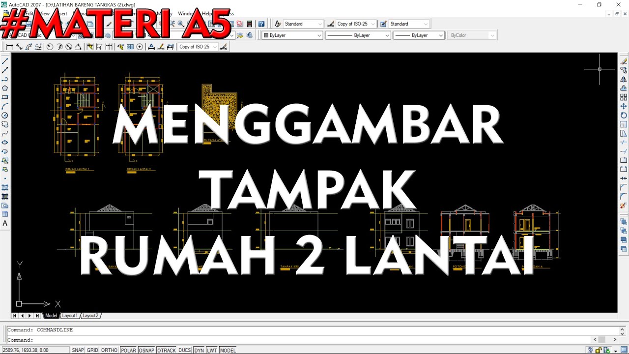 Materi A5 - Cara Membuat Tampak Bangunan Rumah 2 Lantai | AutoCad ...