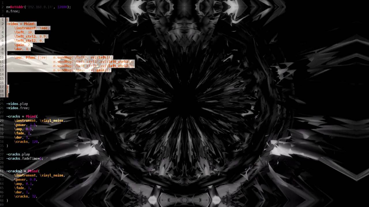 Supercollider - Live-coding session 11 : Full HD - Audio & Visuals, nasty sound - YouTube