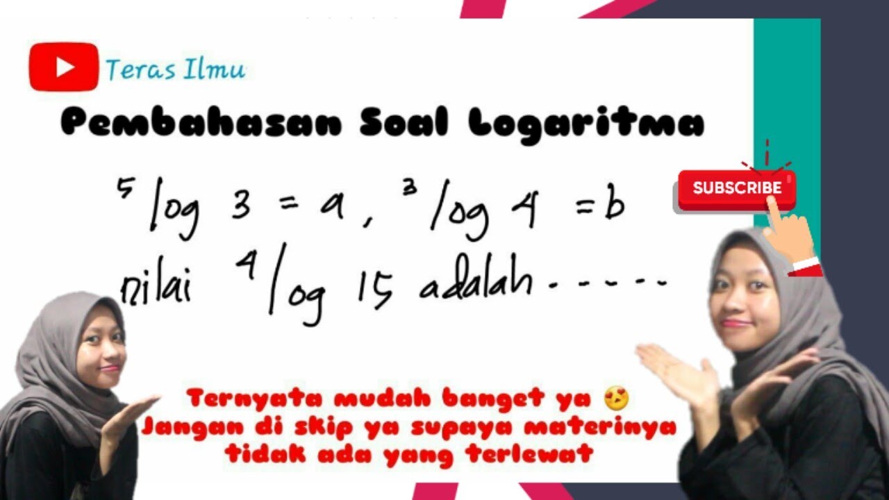 Diketahui 5 Log 3 A 3 Log 4 B Nilai 4 Log 15 Adalah YouTube