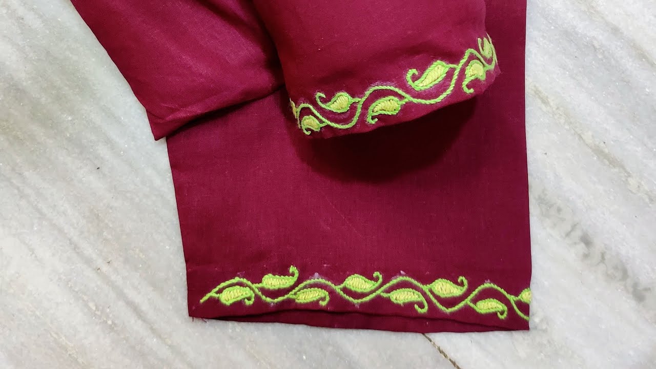 Simple thread work on cotton stitched blouse - YouTube