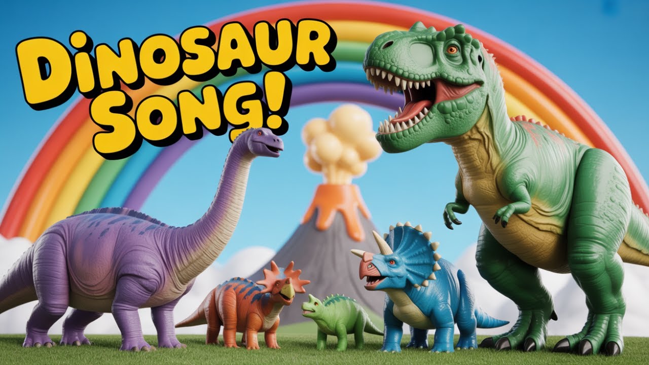 DINO DANCE PARTY! 🦖 T-Rex, Triceratops & Brachiosaurus Song | Stomp ...