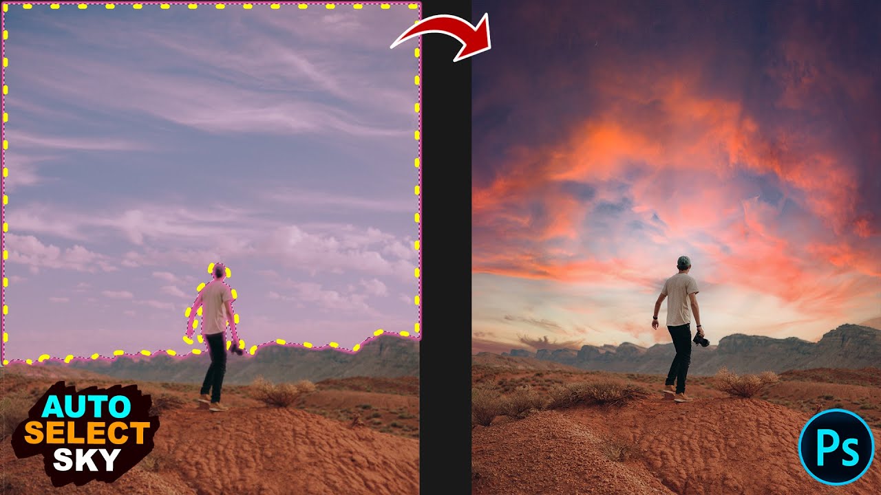 How to Auto Select Sky and Sky Replacement in Photoshop 2023 - YouTube