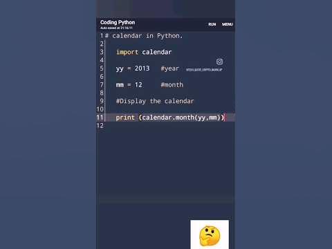 Calendar in Python. #basicprograms #python #coding #codinggirl #codingdays #pythonprogram #py # ...