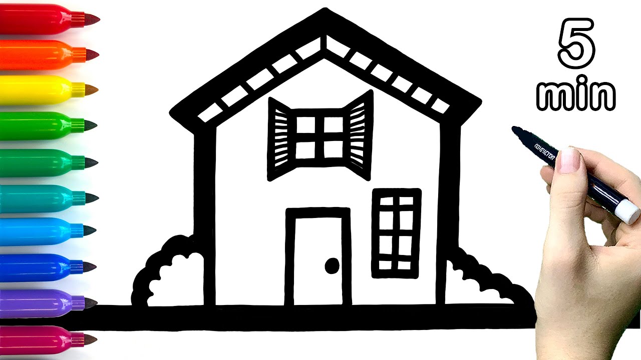 How To Draw A Family House #2 | Learn Easy Drawing, Painting & Coloring ...