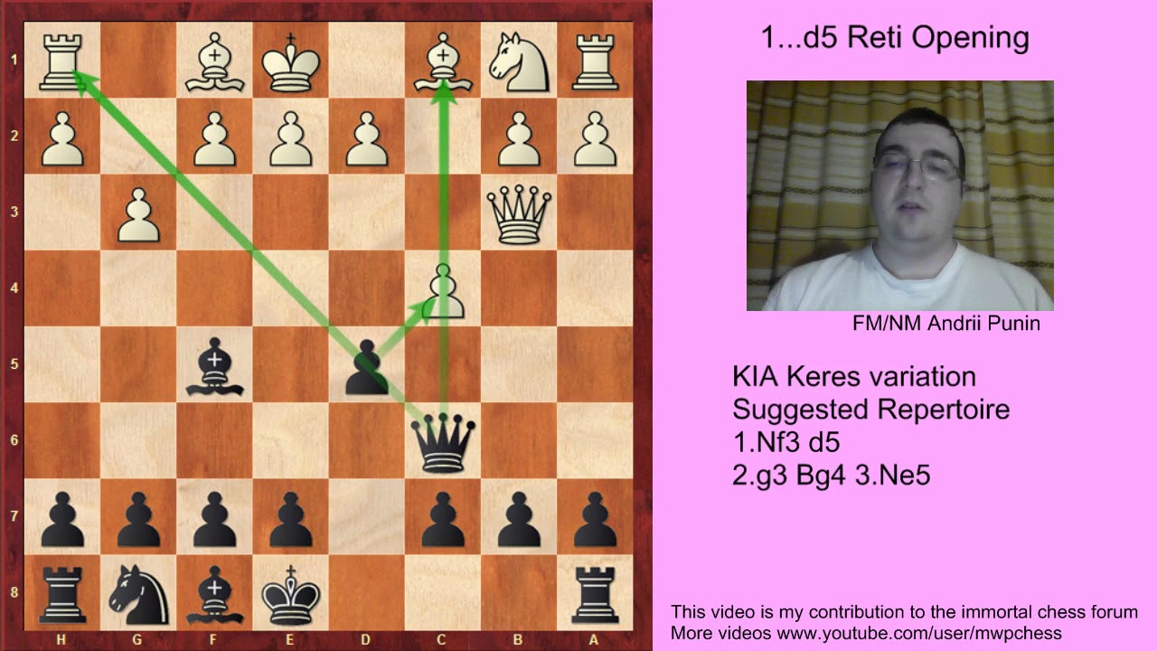 Chess - KIA Keres variation (for black) - 1.Nf3 d5 2.g3 Bg4 3.Ne5 - YouTube