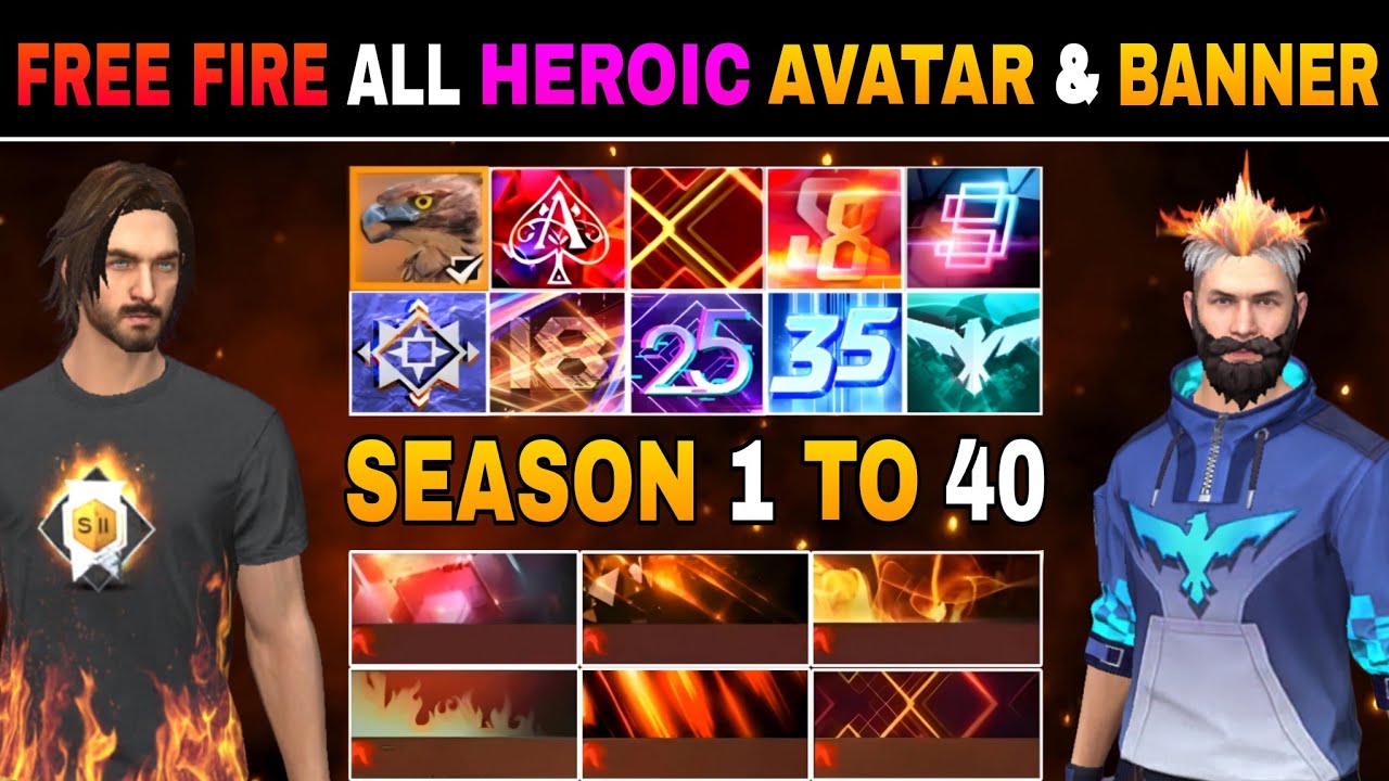 FREE FIRE ALL RANK HEROIC AVATAR AND BANNER || ALL RANK HEROIC AVATAR ...