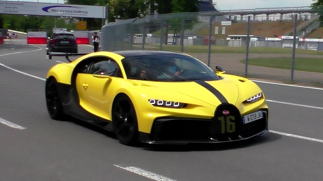 Yellow Bugatti Chiron Pur Sport Driving at hockenheimring - YouTube