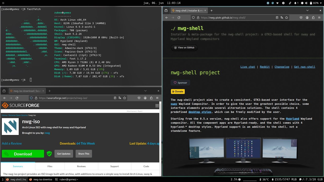 nwg-shell Hyprland & Sway sobre Arch Linux, configurados con sus ...
