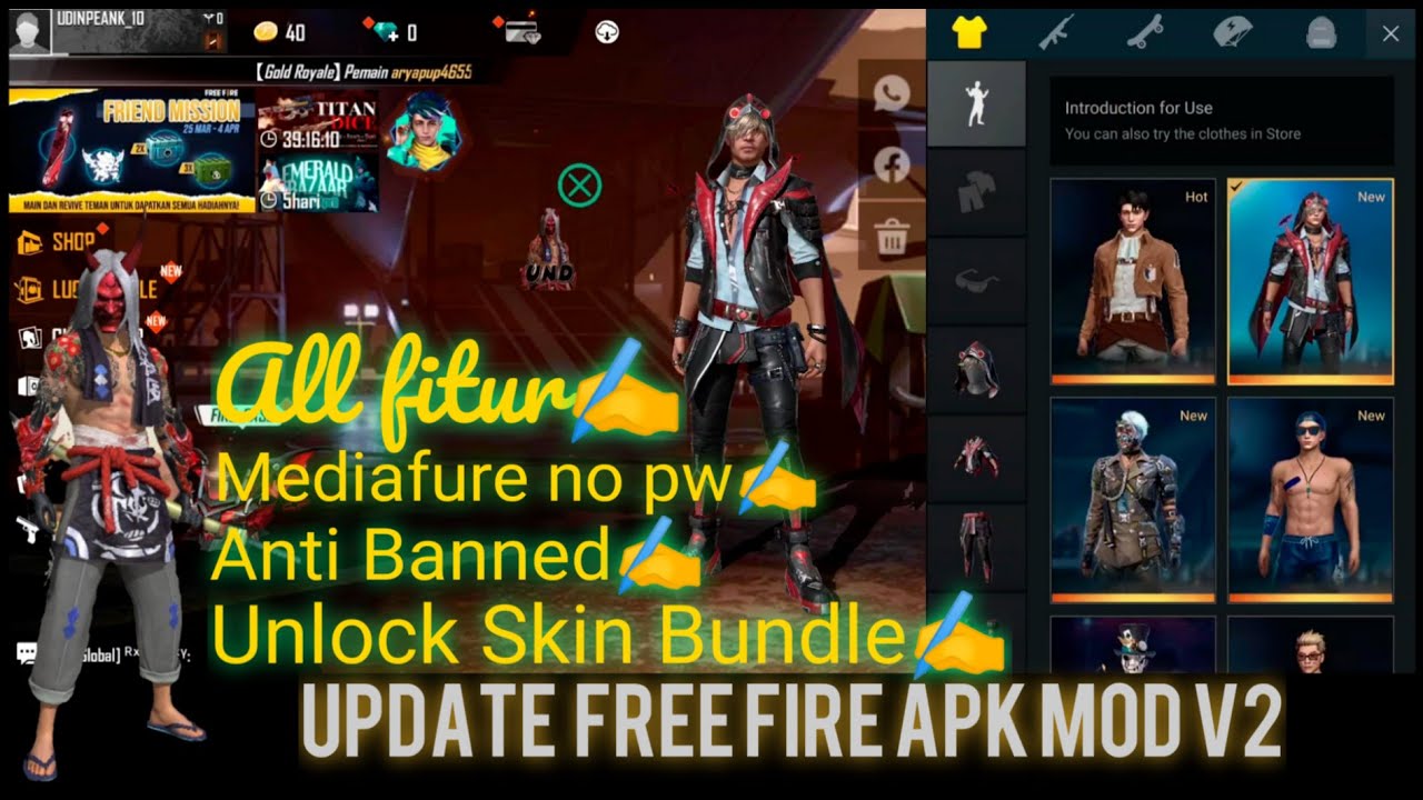 update free fire hack apk mod v2 !! Unlock All skin garena free fire ...
