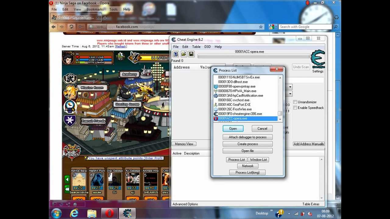 how to hack ninja saga using cheat engine 6.2.one hit kill - YouTube