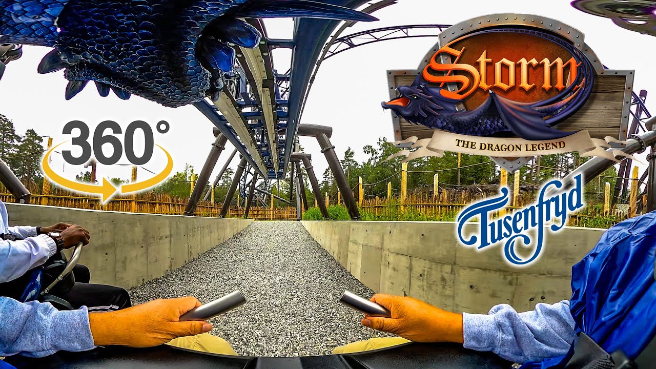 VR 360 Storm - The Dragon Legend Roller Coaster On Ride Front Seat POV ...