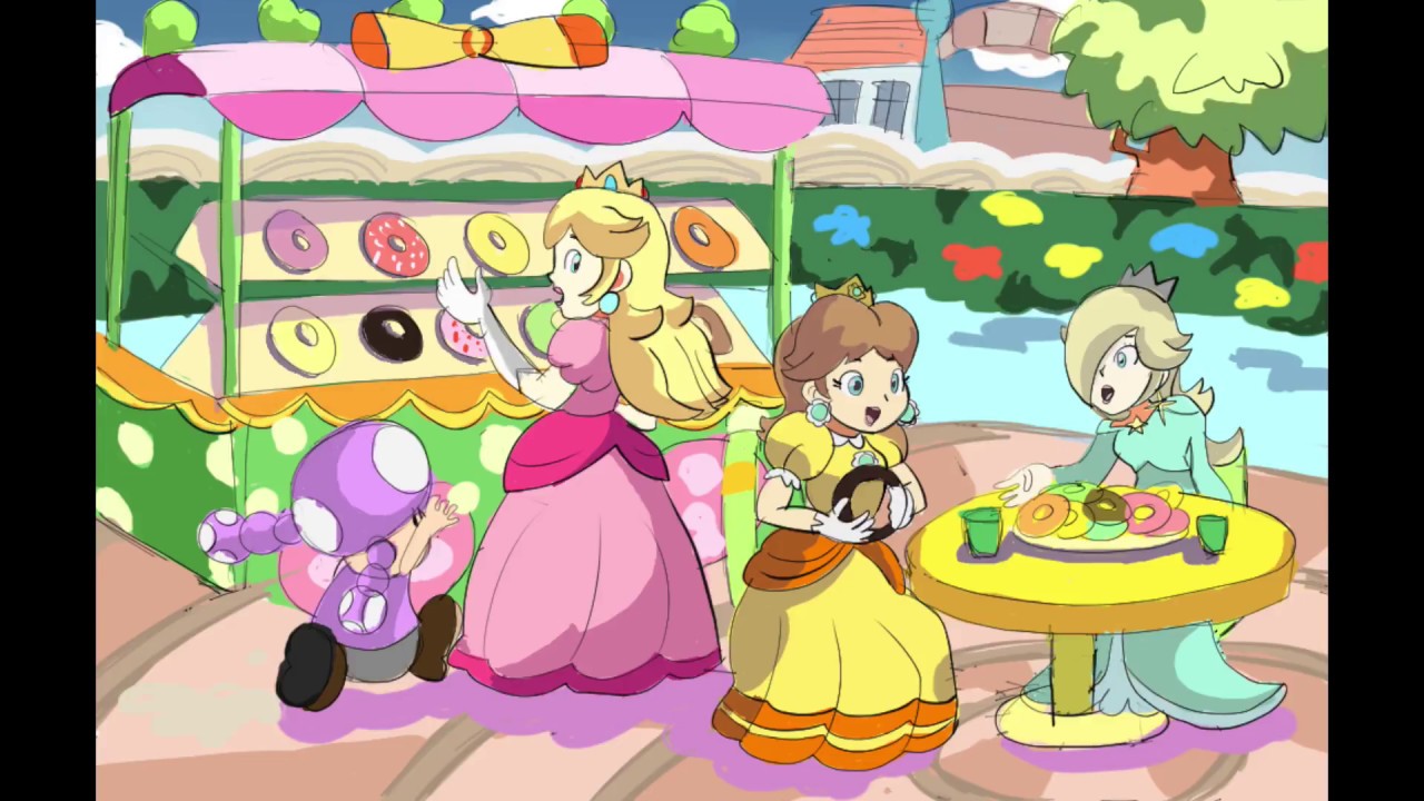 Princess Peach, Daisy, Rosalina with Toadette - Donut Minigame ...