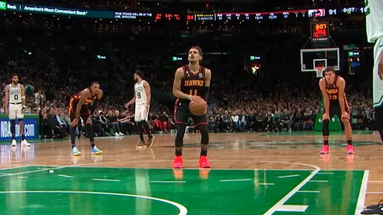 Celtics fans chant overrated at Trae Young while he shoots free throws ...
