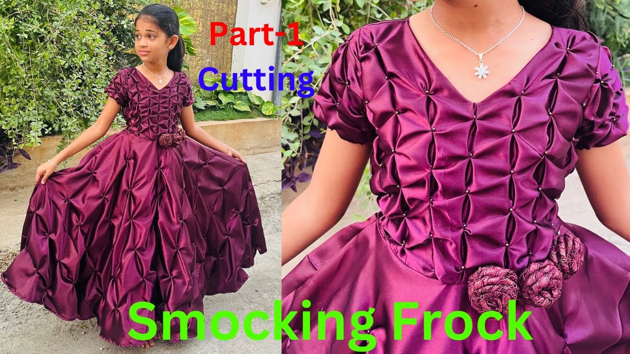 Smocking Umbrella Frock Cutting and Stitching | Birthday Ball Gown ...