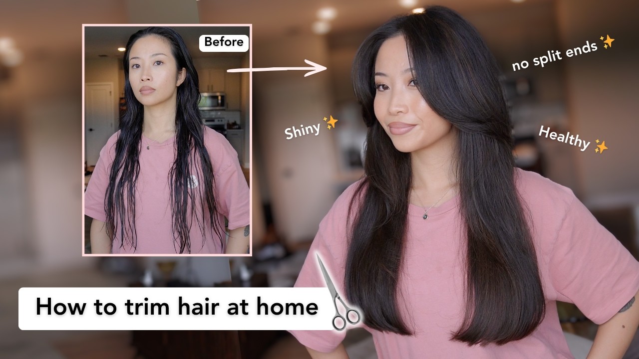 How to trim your own hair at home (one length) | DIY Haircut Tutorial ...