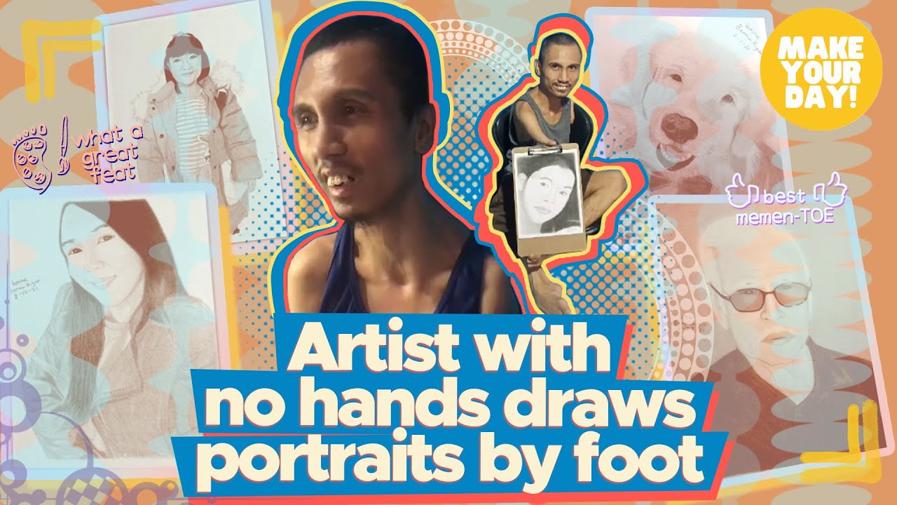 Artist with no hands draws portraits by foot | Make Your Day - YouTube