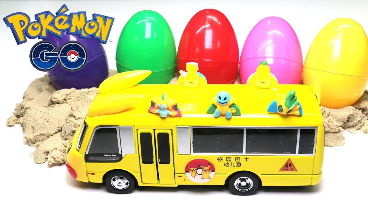 Learn Colors with kinetic sand pokemon bus Surprise Toys - YouTube