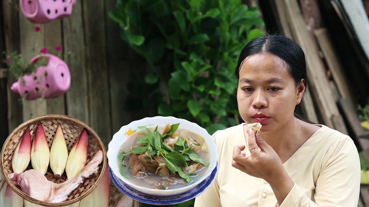Khmer pig leg soup recipe with banana flower | Khmer pig leg soup ...