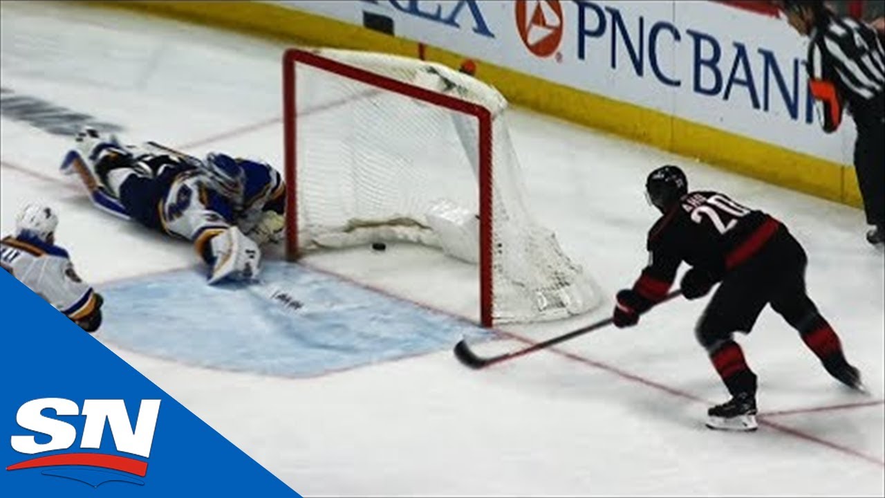 Sebastian Aho Scores Shorthanded Goal After Jake Allen Can’t Play Puck ...