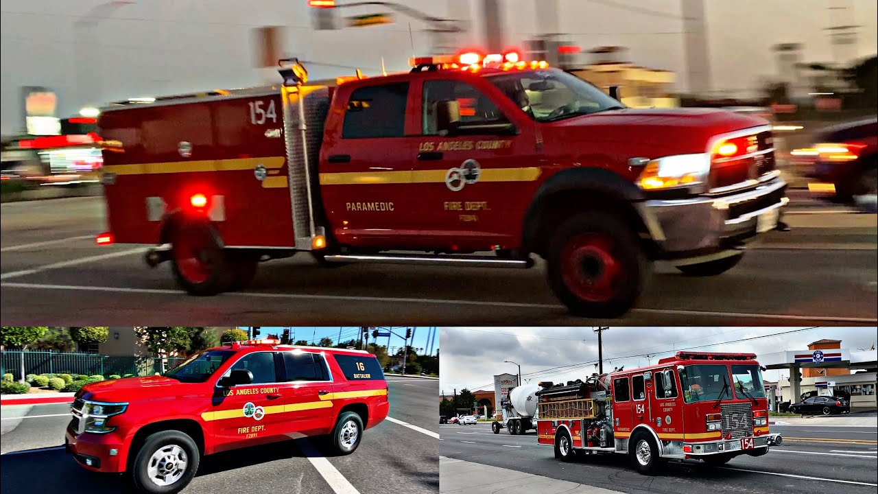 LACoFD Engine & Squad 154, Battalion 16 Responding Code 3 - YouTube