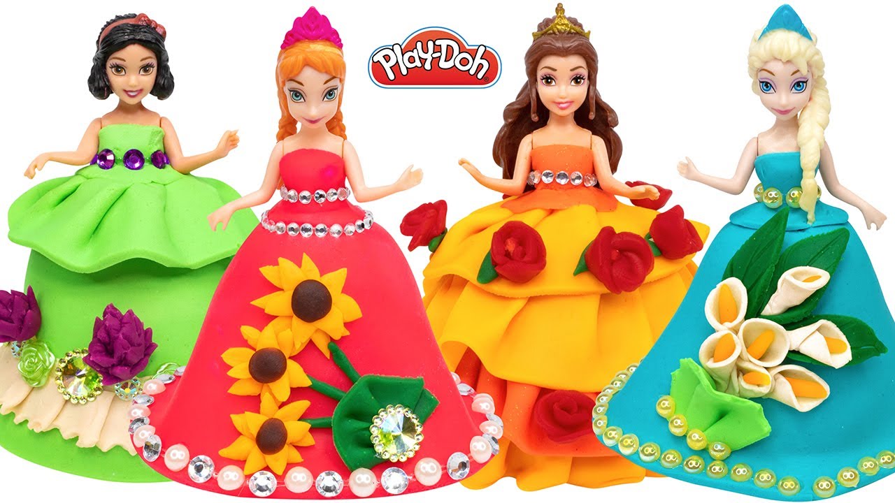 Making Amazing Clay Dresses with Flowers for Princess Dolls DIY - YouTube