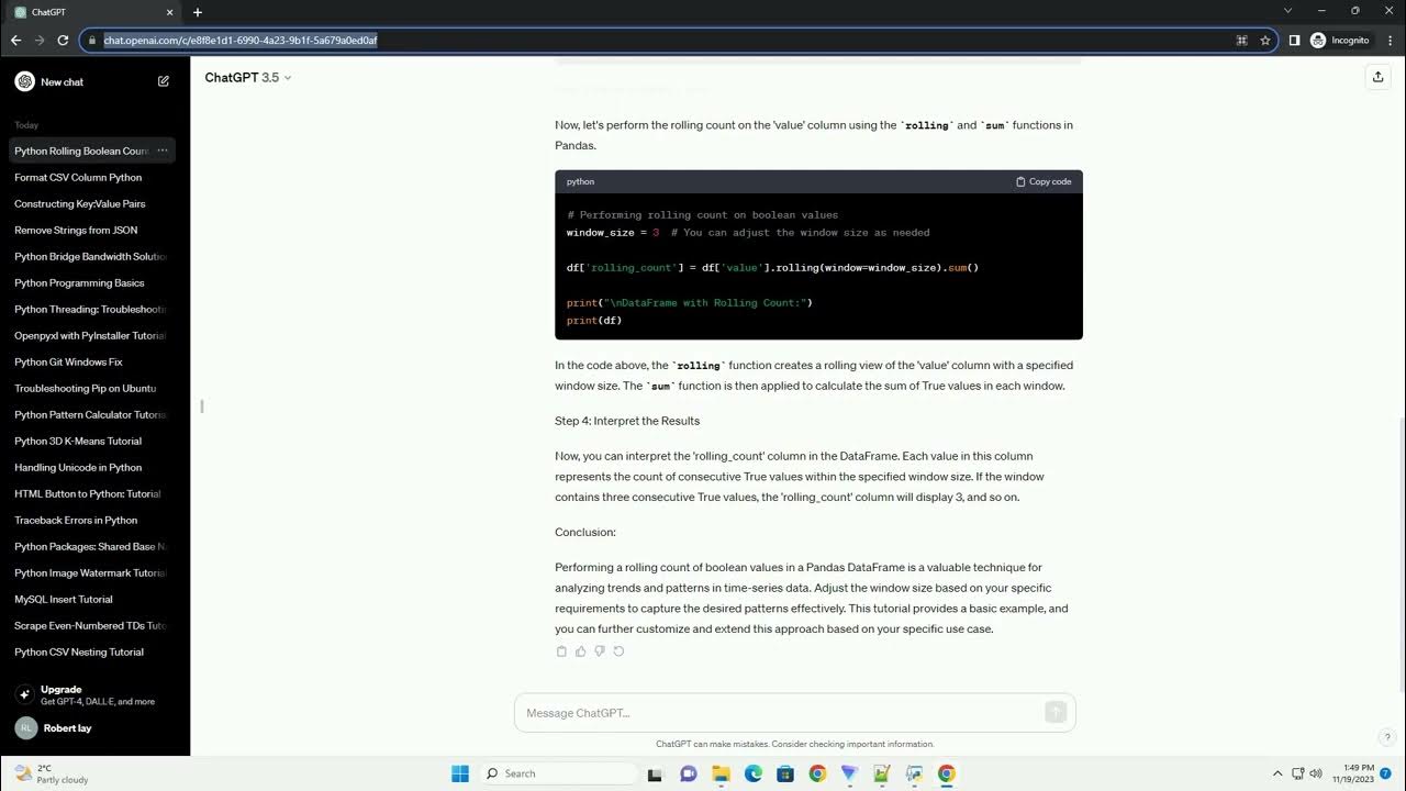 Rolling count of boolean values in a Python dataframe - YouTube