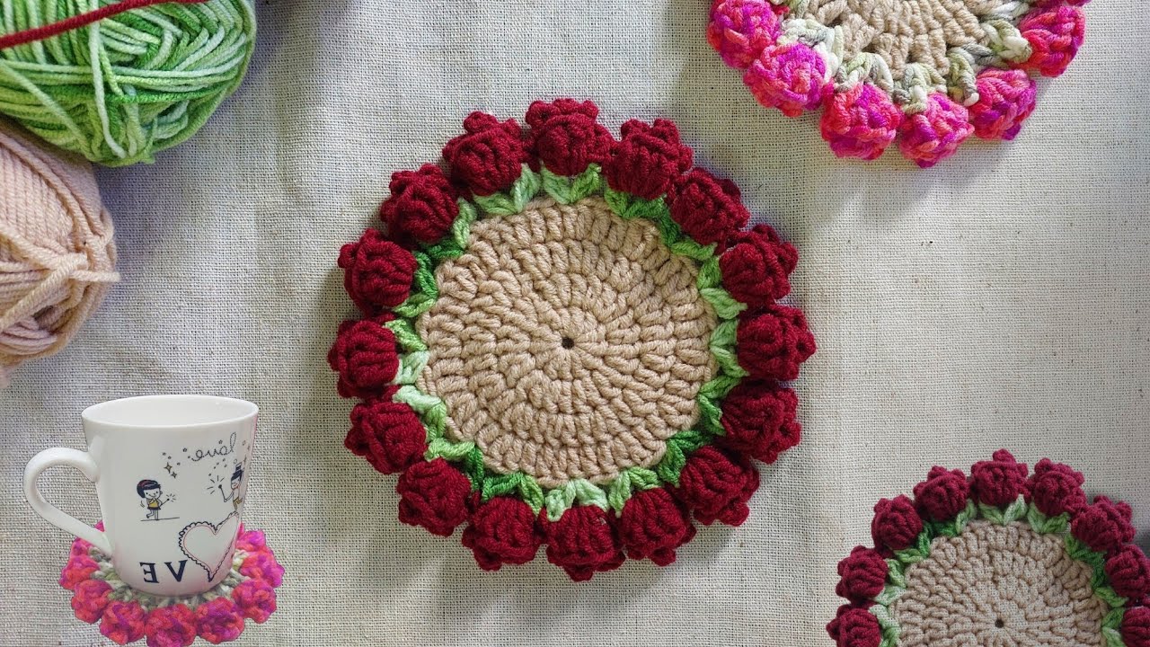 Crochet Tulip Coasters With Pot Tutorial P2 ( ENG CC) - YouTube