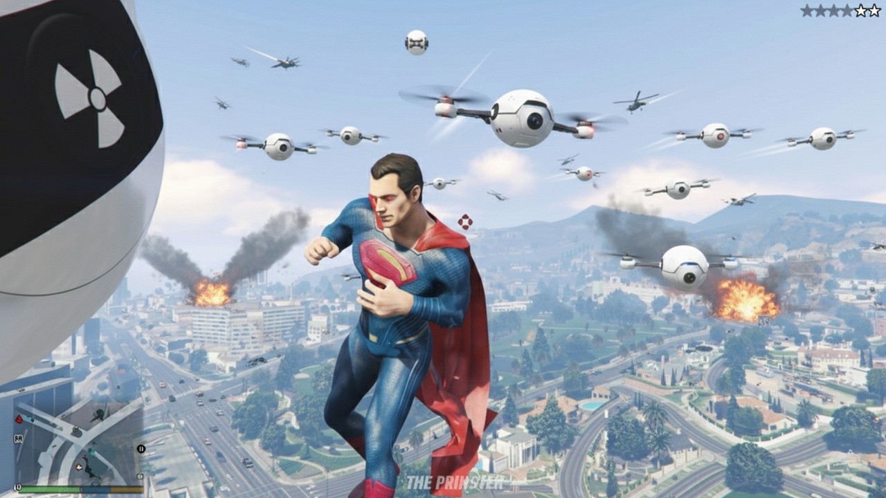 GTA 5 - Superman Saves Los Santos | Drone Invasion Battle | GTA 5 Mods ...