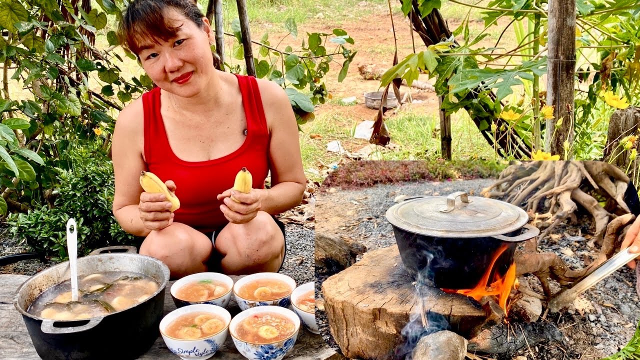 Primitive Cooking in Nature - Wild Outdoor Food by a Girl in the Forest ...