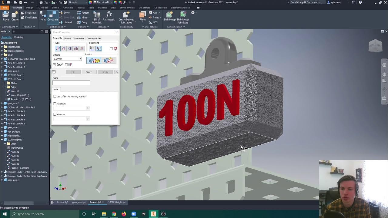 Inventor: Rotation-Translation Constraint - YouTube