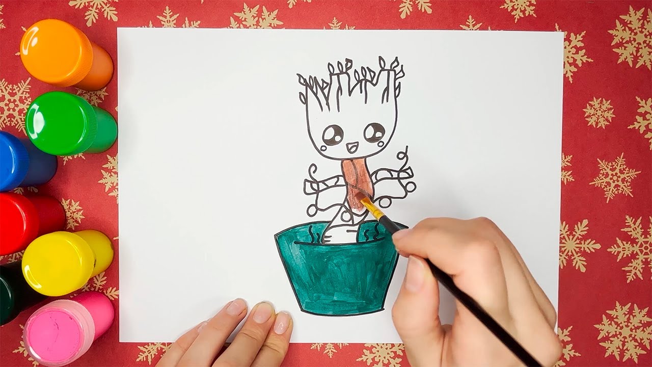 How to draw Christmas Small Groot | Music | Kids | Video for children ...